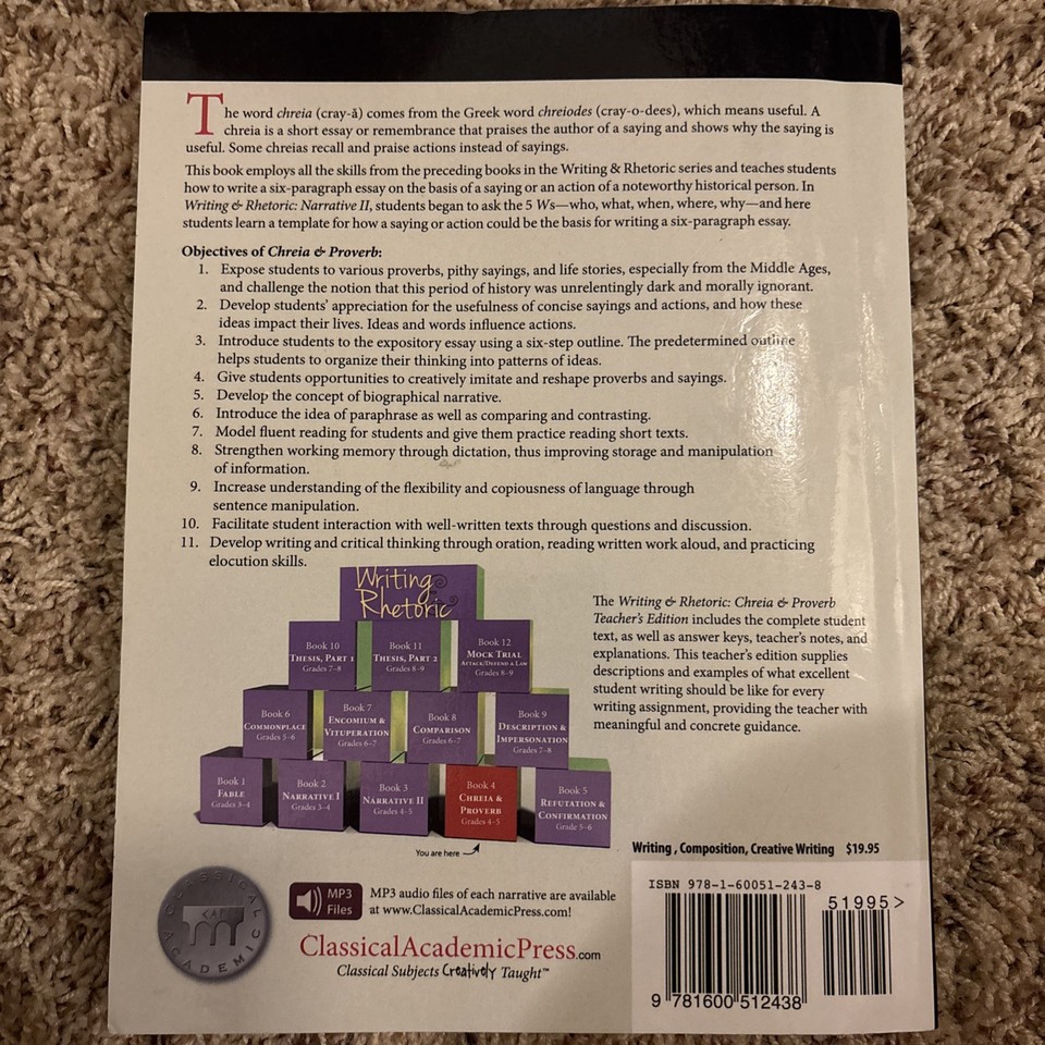 Writing & Rhetoric Teacher's Edition: Book 4 Chreia & Proverb ...