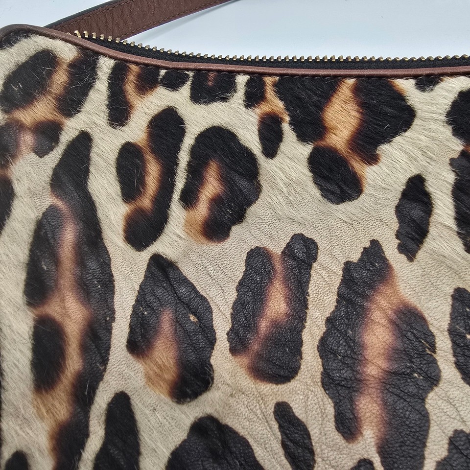 Brahmin Shoulder Bag Leopard Print Genuine Fur Croc Embossed Leather ...