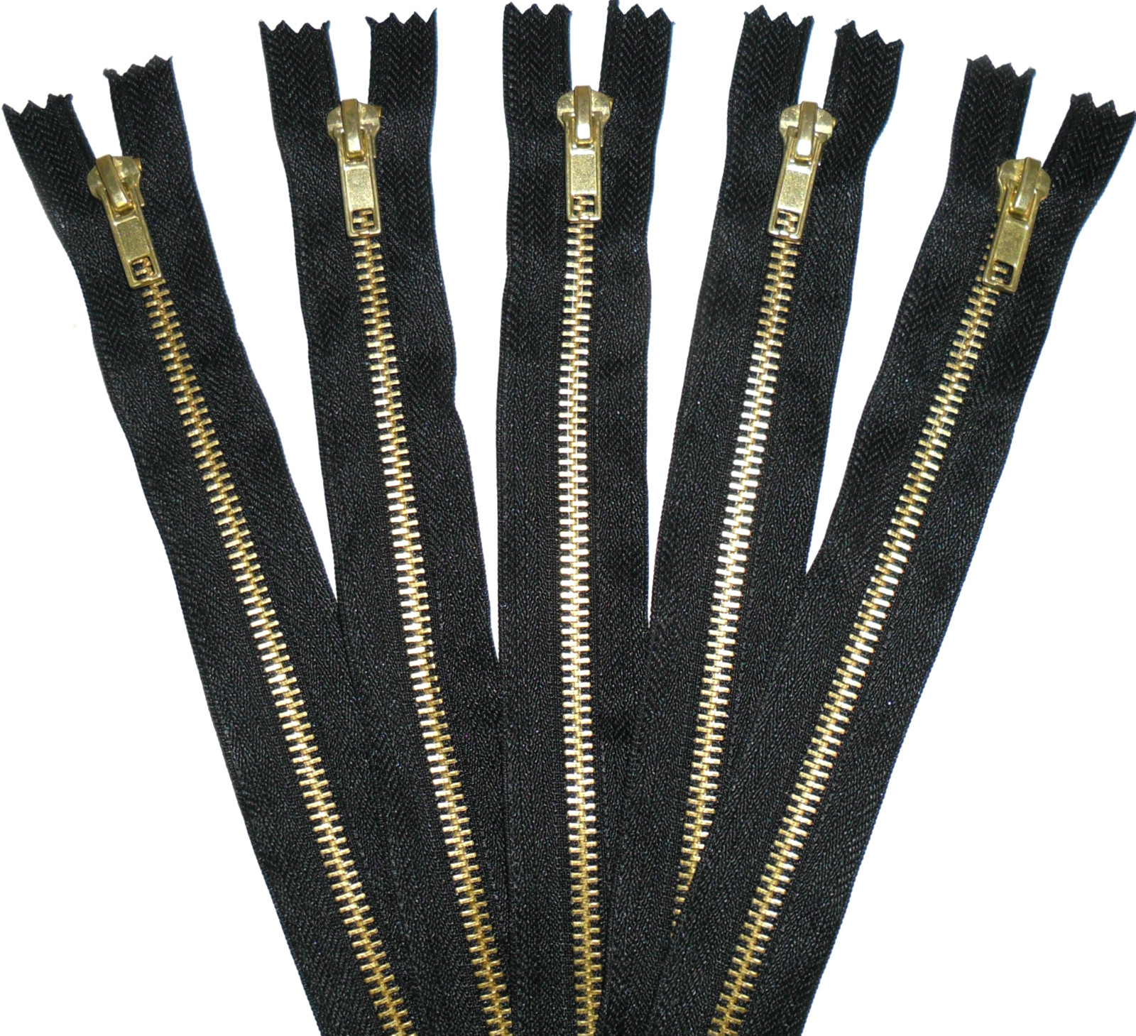 BLACK JEAN ZIPS, NO.5, GOLDEN BRASS, CLOSED END X3 -CHOOSE SIZE (9" OR ...