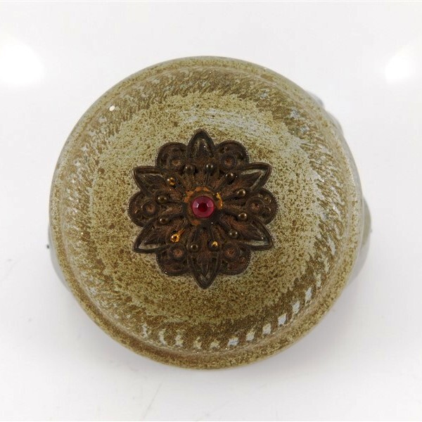 119/326 Vintage Metal Musical Powder Box With Red Stone on Top "Dance ...