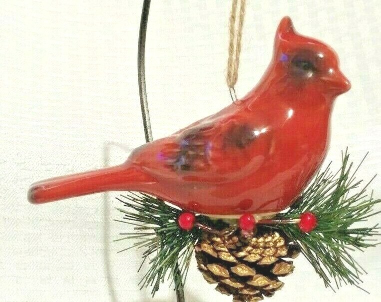 Glazed Glass Cardinal Ornament - Red Bird with hanger | eBay