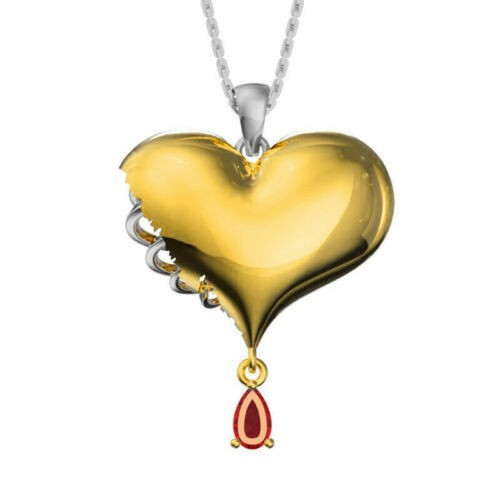 Women Skeleton Broken Chic Gothic Ruby Necklace 18K Gold Heart Pendant ...