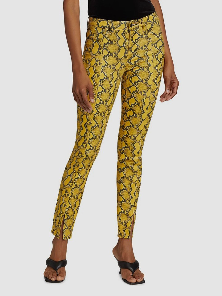 $405 L'agence Women's Yellow Snake Print Jyothi Coated Jeans Pants Size ...