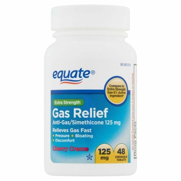 EQUATE 125mg Simethicone Gas Relief Anti-Gas Medicine - 48 Chewable ...
