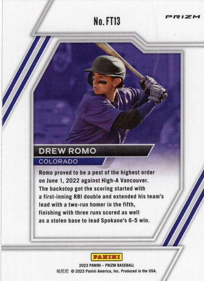 Drew Romo 2023 Prizm Baseball Future Tools Insert Card #FT13 (RC ...