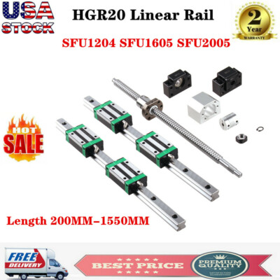 HGR20 Linear Rail Set+SFU1204/RM1605/SFU2005 Ball Screw 200-1550MM BK12 ...