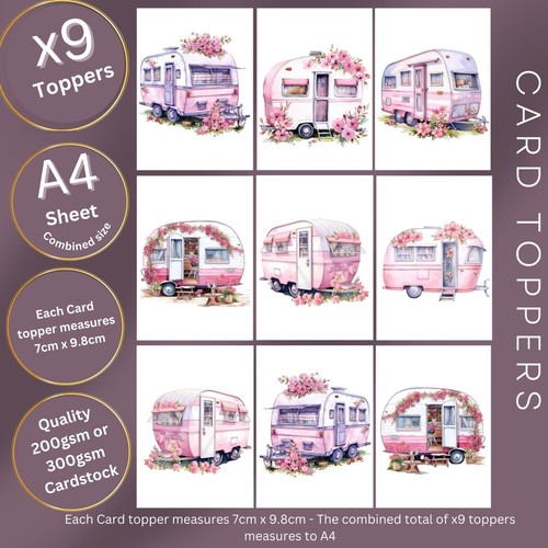 9 X PINK CARAVAN Nomad CARD TOPPER XMAS DECORATION CARD MAKING ...