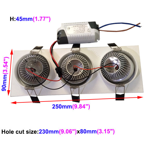 9W(3*3W) LED Ceiling Recessed Light Three-head Grid Lamp Fixture Home ...
