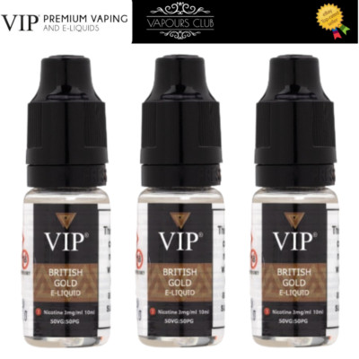 3 x VIP British Gold Tobacco E-Liquid (3mg/6mg/12mg/18mg) 50PG/50VG VIP ...