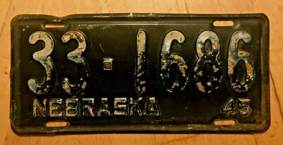 1945 NEBRASKA PASSENGER AUTO LICENSE PLATE " 33 1686 " NE 45 ALL ...
