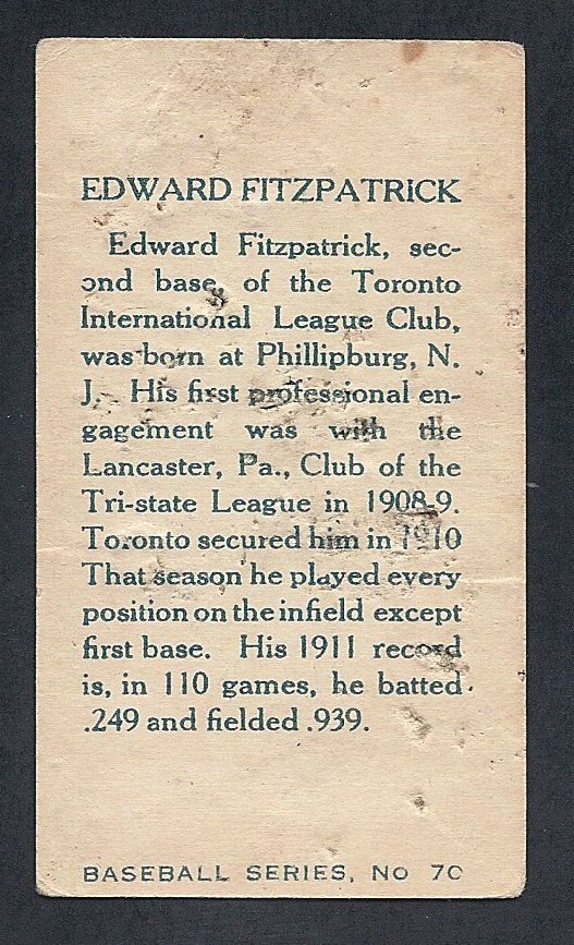 C46 IMPERIAL 1912 EDWARD FITZPATRICK #70 TORONTO MAPLE LEAFS - Rarer ...