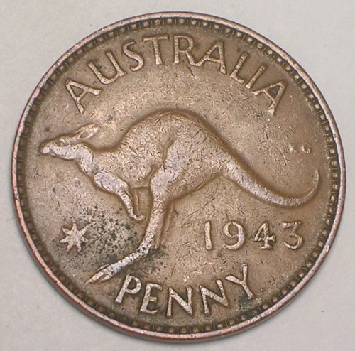 1943 Australia Australian One 1 Penny Kangaroo WWII Era Coin VF+ | eBay