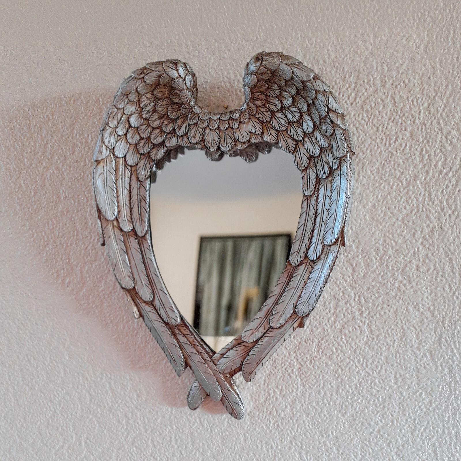 Feather Angel Wings Mirror Distressed Silver Hanging Mounting Home ...