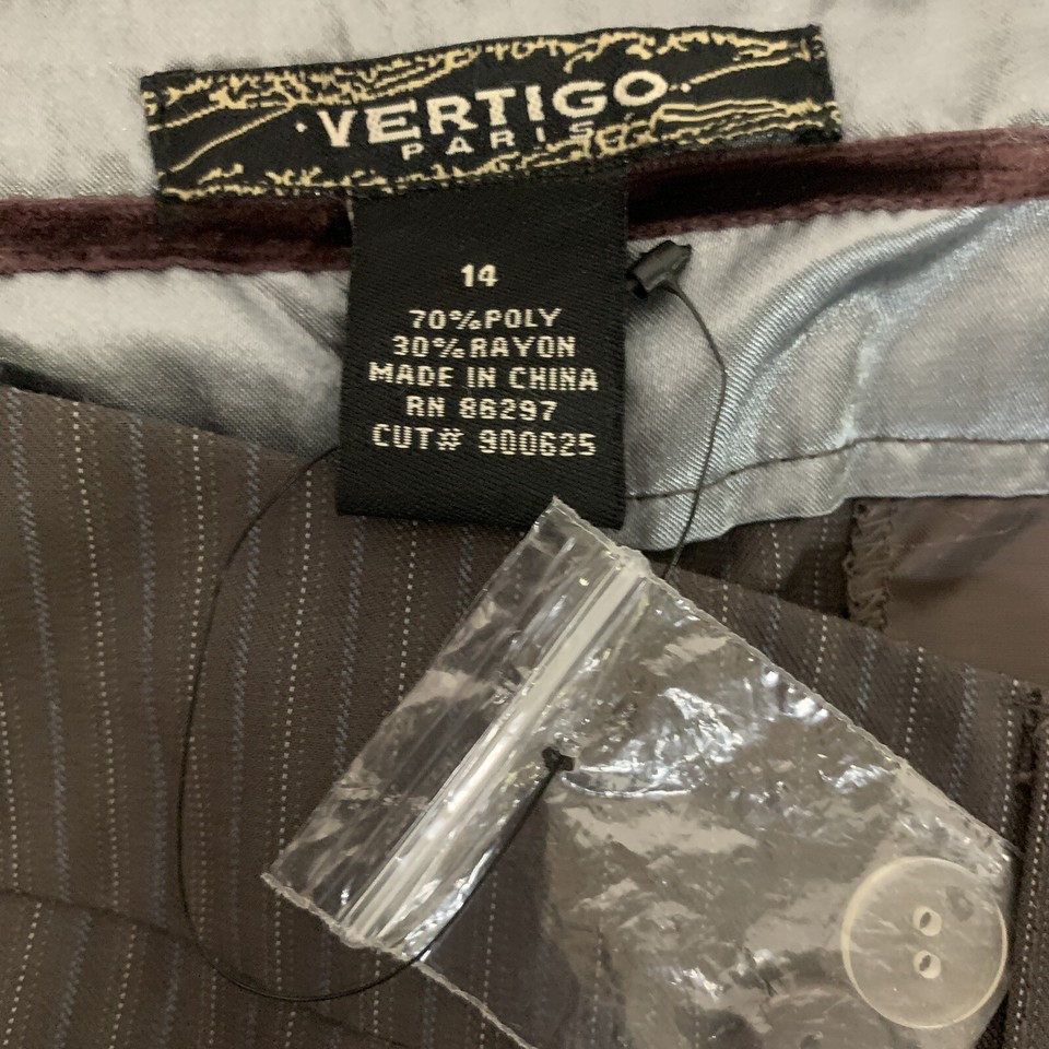 Vertigo Dress Pants Womens 14 Cuffed Multicolor Charcoal Pinstripe ...