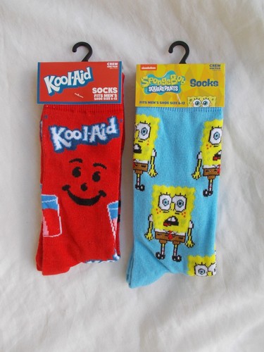 SPONGEBOB SQUAREPANTS & KOOL-AID Novelty SOCKS-2 PAIR-Fits Mens Sz 6-12 ...