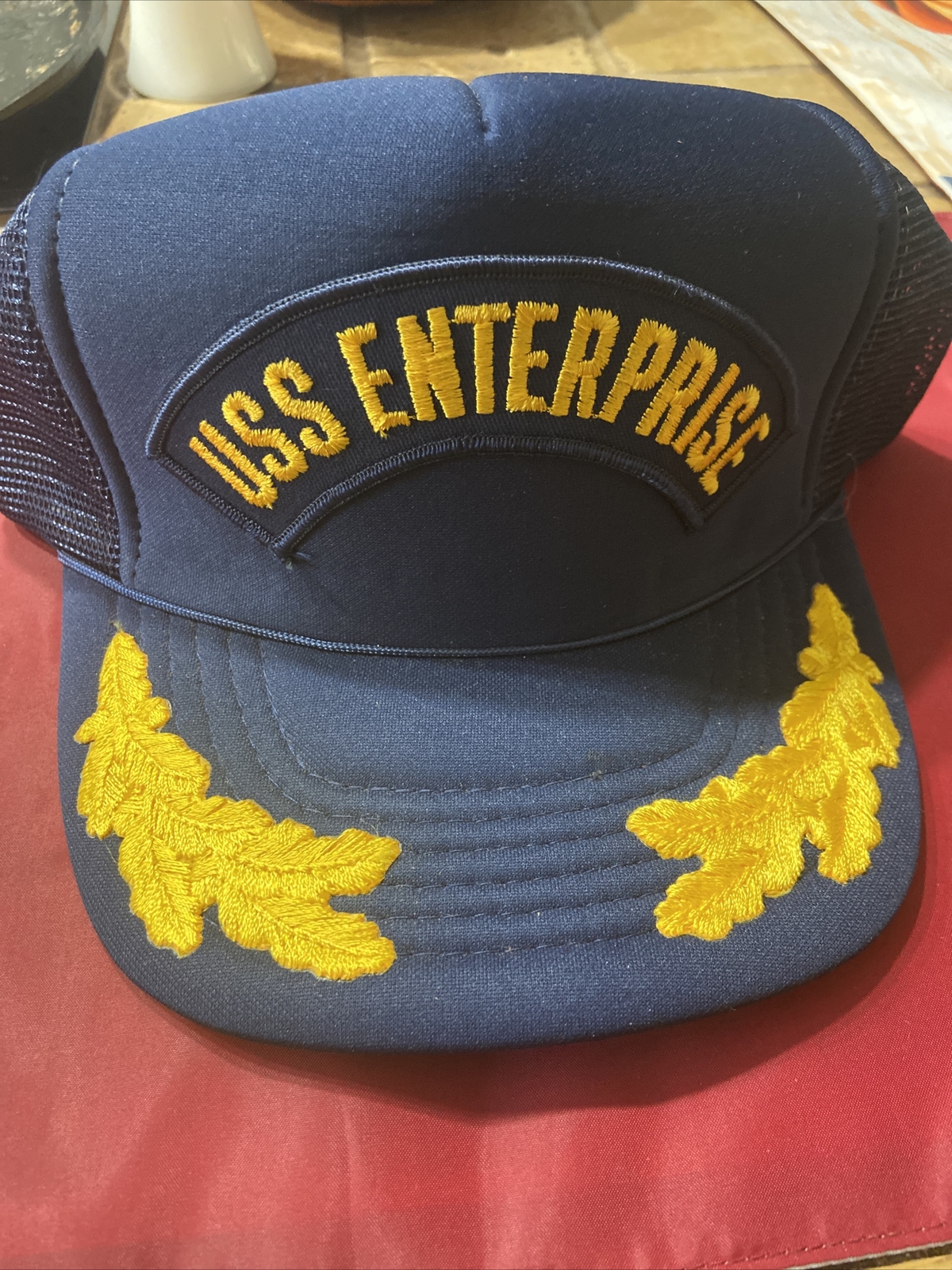VTG 90s USS ENTERPRISE Military Snapback Hat NAVY CAR… - Gem
