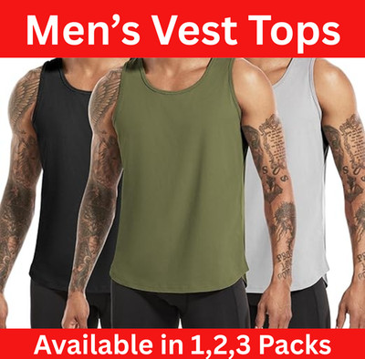 Mens Vest Tops 100% Cotton Plain Classic Vests Summer Training Gym Tank ...
