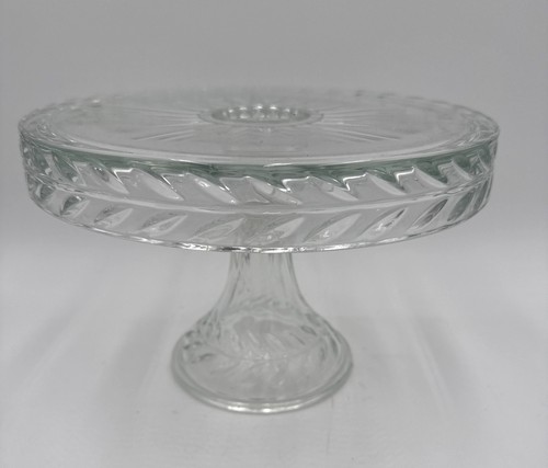 Vintage Clear Glass Pedestal Cake Stand With Starburst & Leaf Detailing ...
