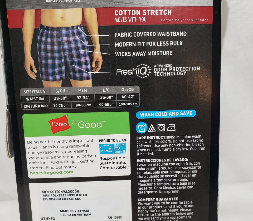 Hanes Men's 3 Tagless Boxers Ultimate Stretch Comfort Flex Fit Blue ...