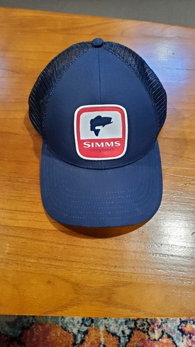 SIMMS Fishing Products Hat Blue/Red Fish Logo Patch Snapback Trucker ...