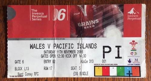 Wales Rugby Union WRU Used Ticket Stub Welsh Pacific Islands