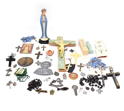 Vintage Religious Catholic Rosary Pins Medals Pendants Idols Crucifix ...
