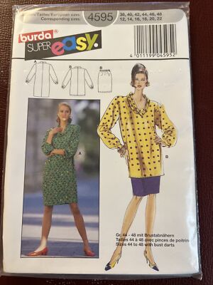 Burda Super Easy Pattern 4595 Pullover Dress Shawl Collar Pull On Skirt ...