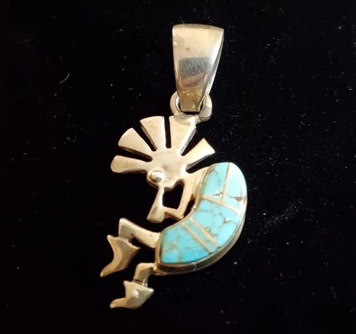 Vtg Navajo CYNTHIA BEGAY Turquoise Inlay Kokopelli Silver Pendent | eBay