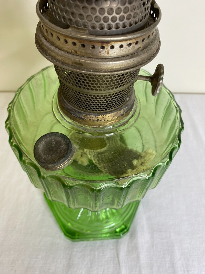 Vintage Aladdin Green Glass Oil Lamp | eBay