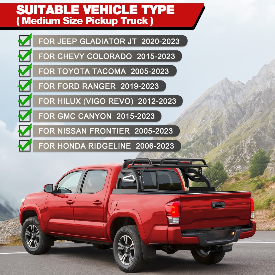 Adjustable Chase Rack Roll Bar For Tacoma/Jeep JT/GMC Canyon/Ranger ...