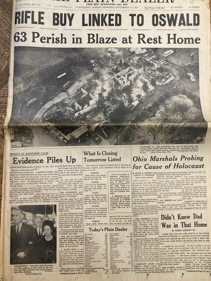 JFK Assassination - Historic Newspaper - Nov 24, 1963. The Plain Dealer ...