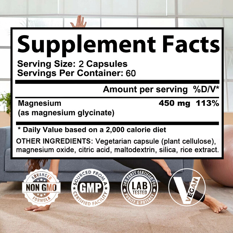 Magnesium Glycine 450Mg Supports Muscle Relaxation* Enhances Vitality ...