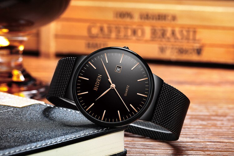 Biden Mens Quartz Watch Waterproof Calendar Wristwatch Stainless Steel ...