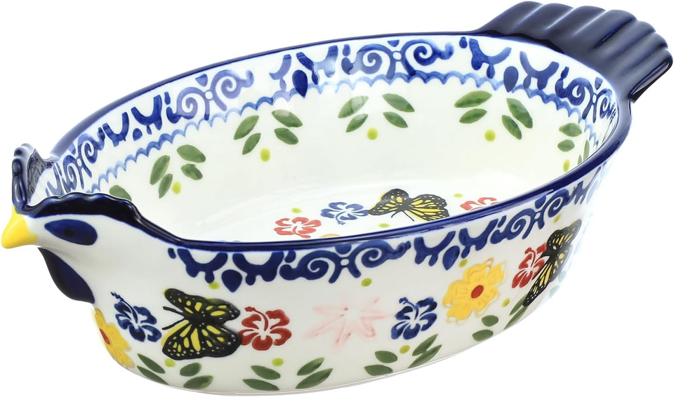 Vintage Butterfly and Flower Pattern Pie Pan, Chicken Shape Ceramic ...