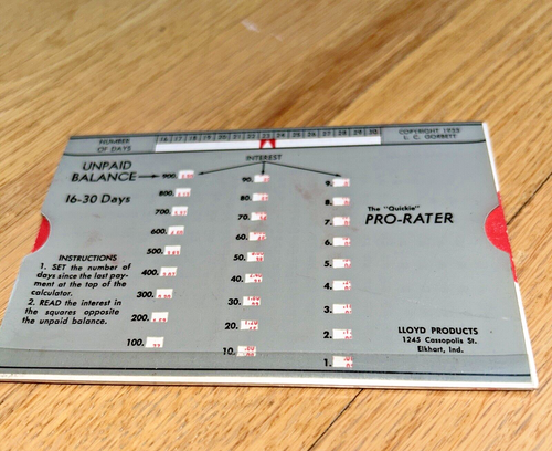 1955 Small QUICKIE PRO-RATER Unpaid Balance Calculator LLOYD Co ...