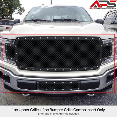 Fits 2018-2020 Ford F-150 Stainless Steel Black Mesh Rivet Grille ...
