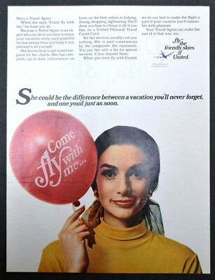 1966 United Airlines Stewardess photo Come Fly with Me vintage print Ad ...