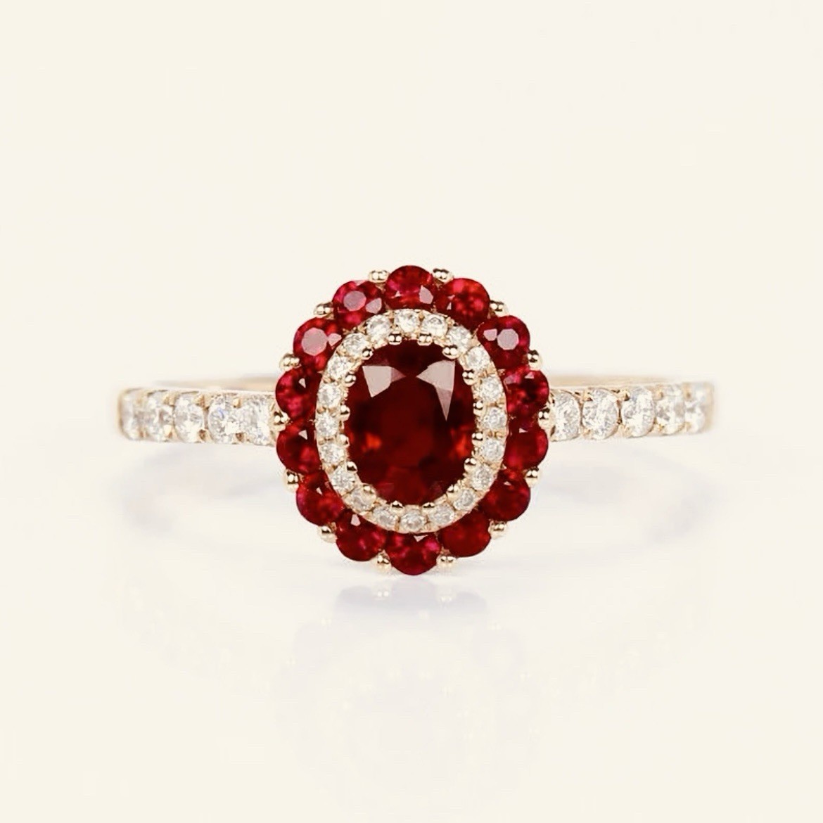 Genuine Pigeon Blood Ruby and Diamond Halo Engagement… - Gem