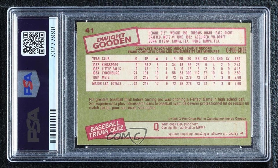 1985 O-Pee-Chee Dwight Gooden #41 PSA 7 Rookie RC | eBay