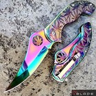 8" WOOD HANDLE Spring Assisted Folding Pocket Knife Rainbow Blade 3cr13 ...