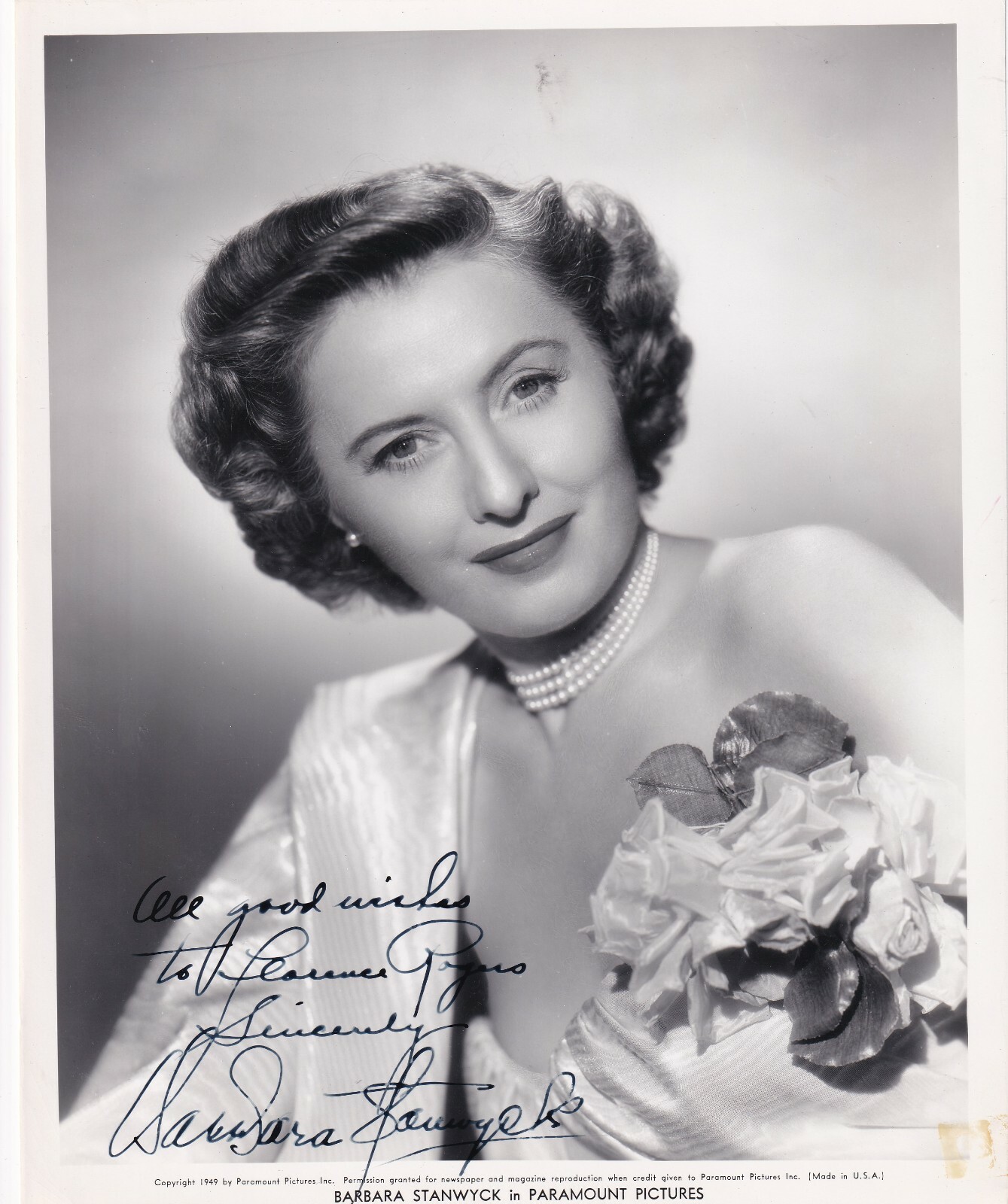 BARBARA STANWYCK STYLISH POSE SIGNED AUTOGRAPH SP 1949 PORTRAIT ORIG ...