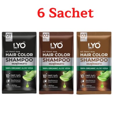 LYO Hair Color Shampoo Dye Cover Gray White 100% Organic Black Brown ...