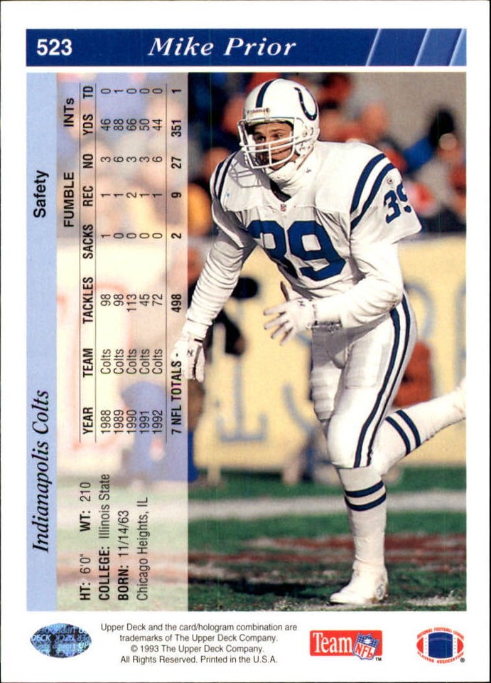 1993 Upper Deck Football Card #523 Mike Prior | eBay