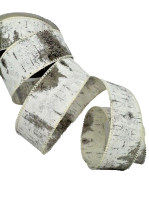Luxury Woodland Birch Bark ribbon 1.5" Wired Elegant Christmas Holiday ...