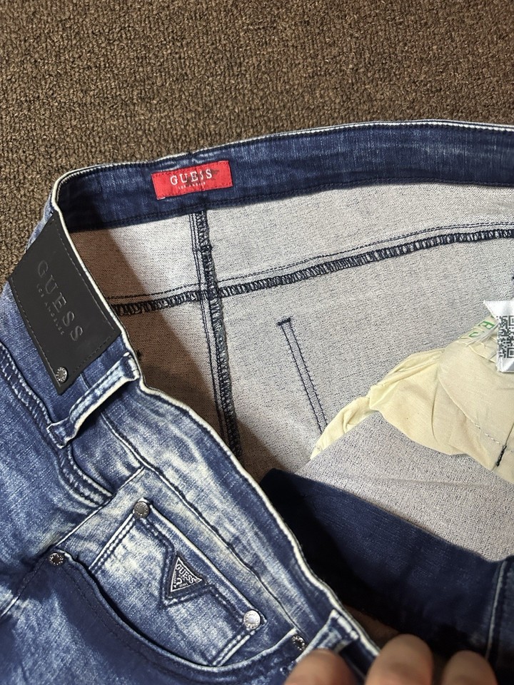 GUESS Slim skinny Jeans Blue Denim Logo Button 5-Pocket Men | eBay