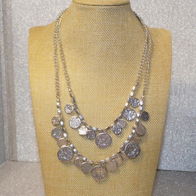 Silver Tone Mini Hammered Discs Coin Station Necklace | eBay