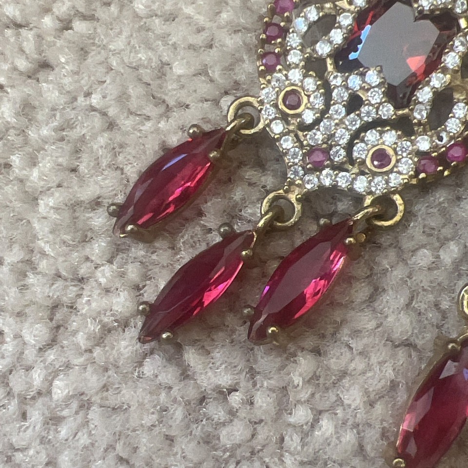 Turkish Sterling Silver and Bronze CZ And Red Stone Dangle Earrings | eBay