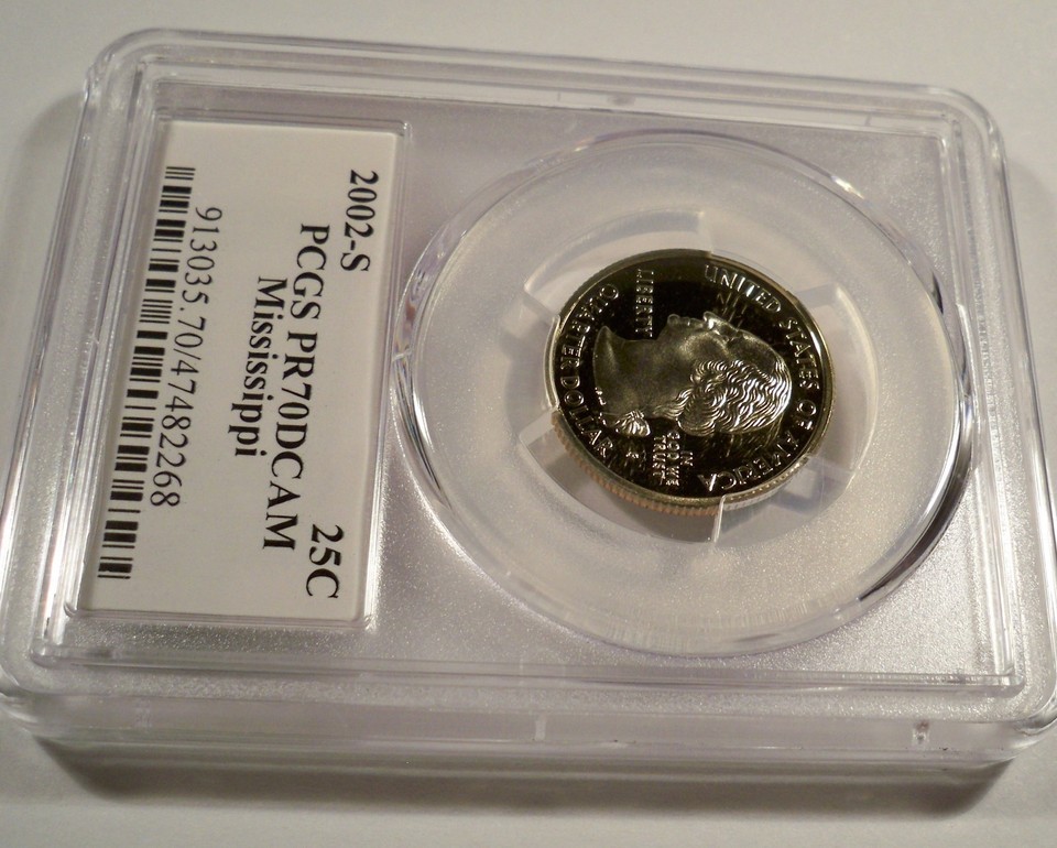 2002-S 25c CLAD PCGS PR70DCAM MISSISSIPPI QUARTER PROOF DEEP CAMEO PR ...