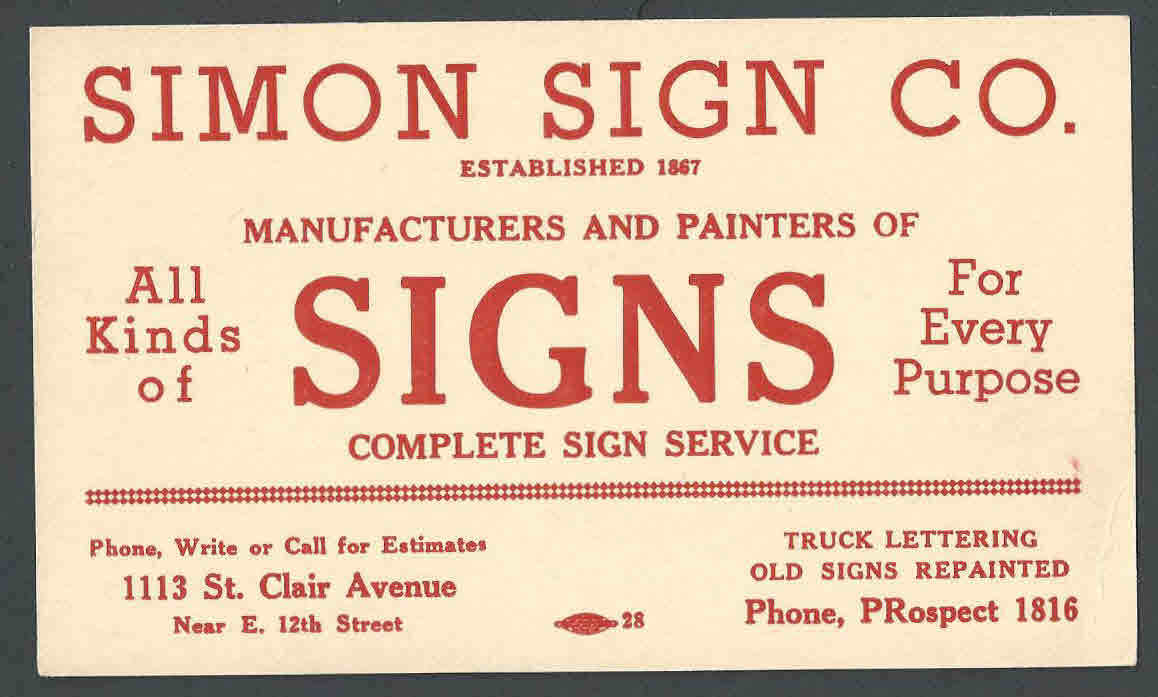 Ca 1940's? Cleveland Oh Signs Made & Repaired By Simon Sign Co | eBay