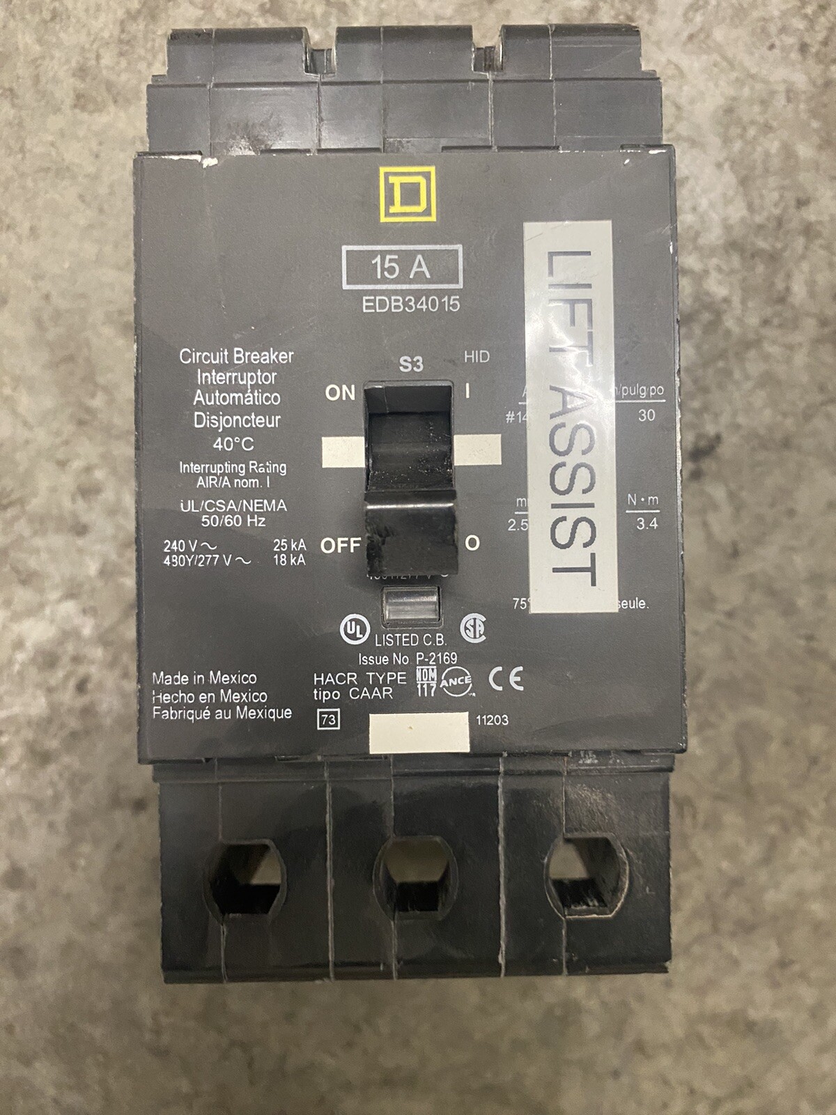 Square D EDB34015 Mini circuit breaker, E-Frame, 15A, 3 pole, 480Y/277 ...